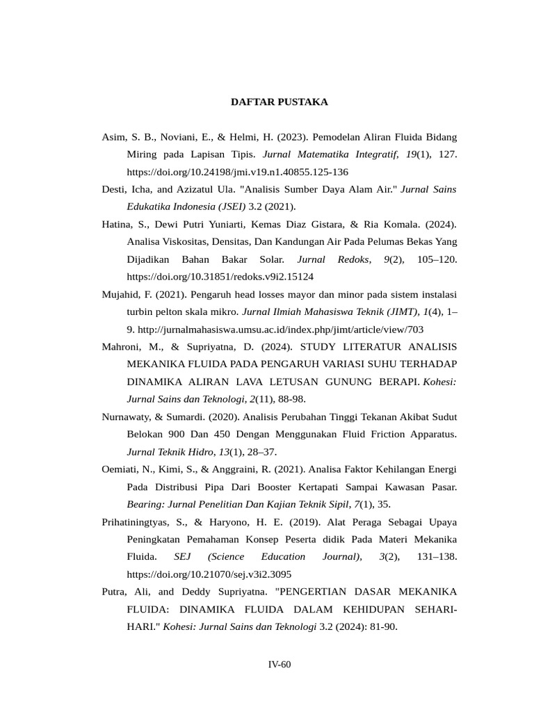 Daftar Pustaka Mekanika Fluida 2023 | PDF