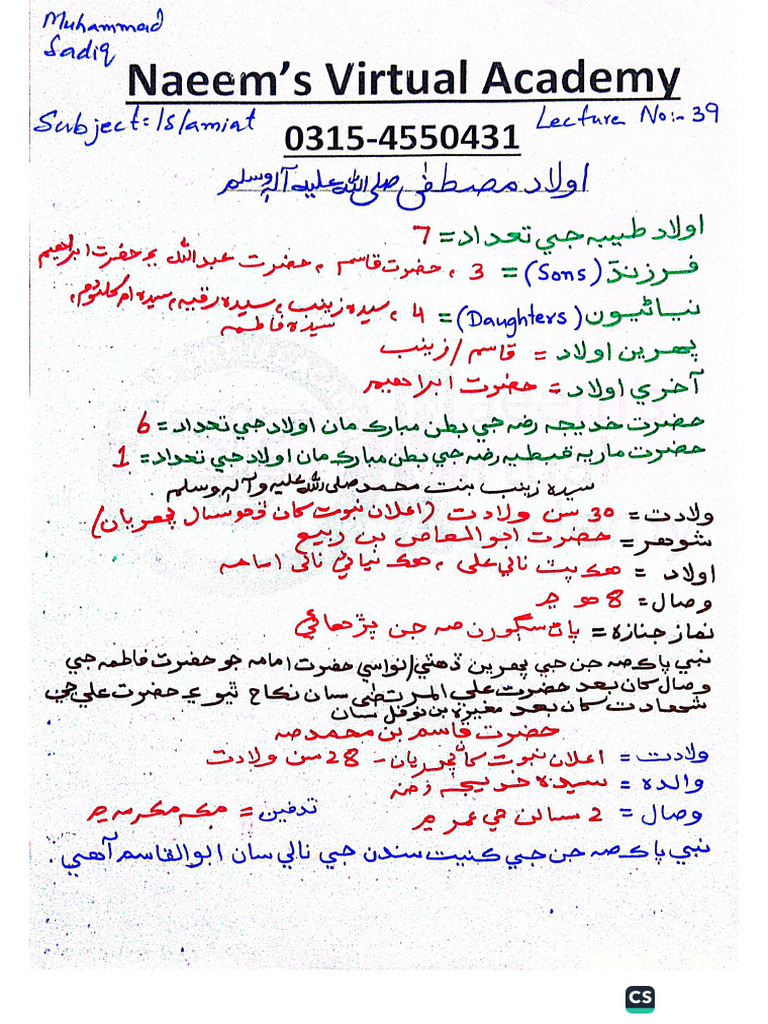 Lec.39.About Daughters and Sons of Holy Prophet PBUH | PDF