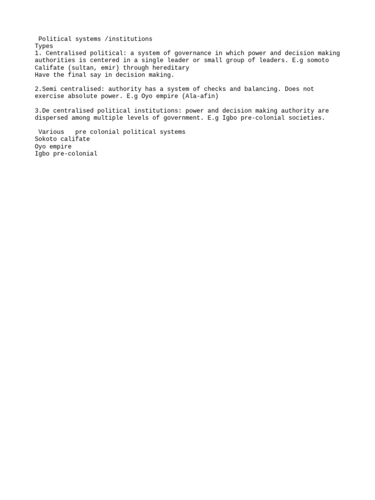 Types of Political Systems Explained | PDF
