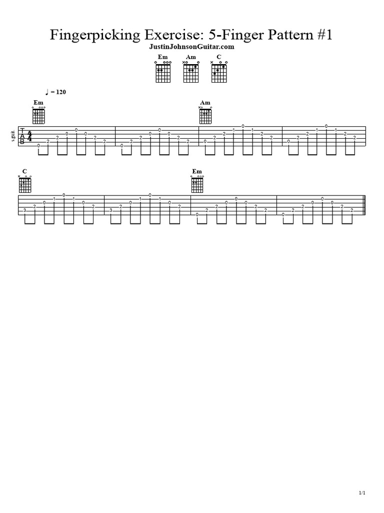 Fingerpicking Exercise 5-Finger Pattern 1 | PDF