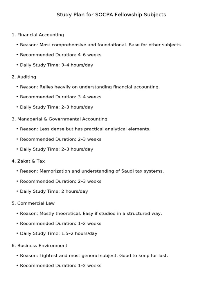 SOCPA Exam Study Plan Overview | PDF