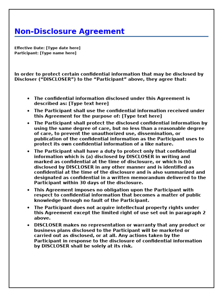 Simple Non-Disclosure Agreement Template | PDF | Non Disclosure ...