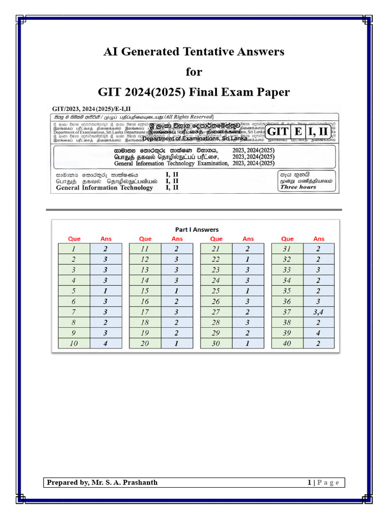 AI Generated Answers for GIT 2024(2025) | PDF | Databases | Public Key ...