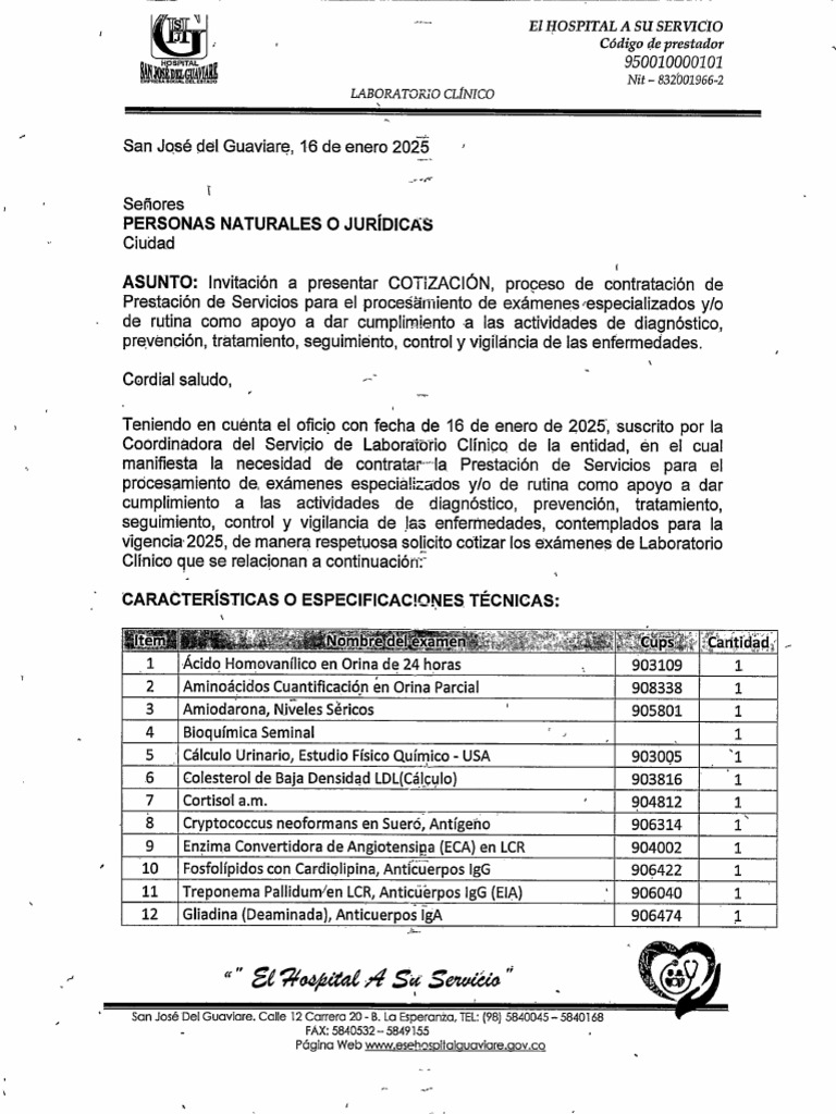 Cotizacion Exámenes - Especializados 20250116 | PDF