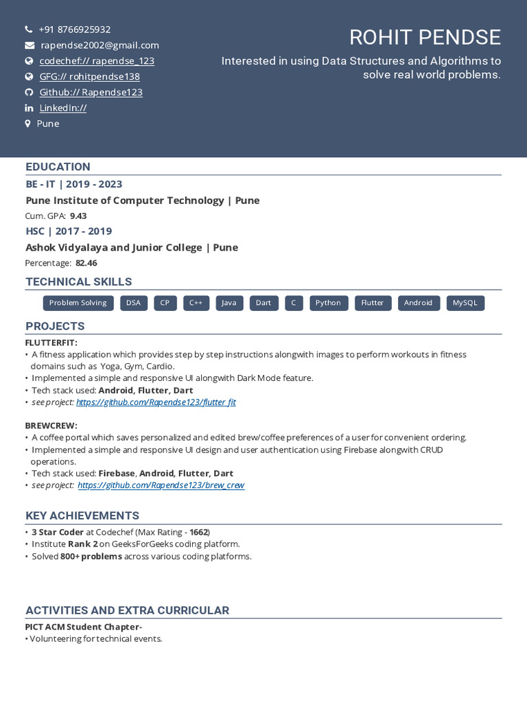 Rohit Pendse Resume | PDF