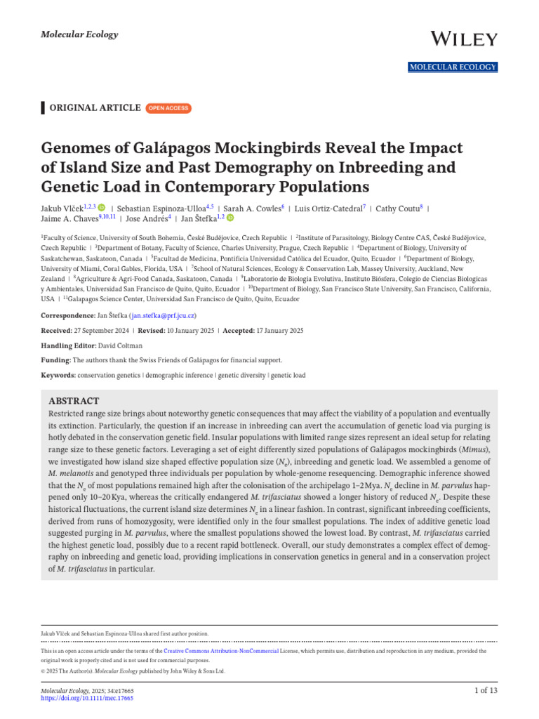 Genomes of Galápagos Mockingbirds Reveal The Impact of Island Size and ...