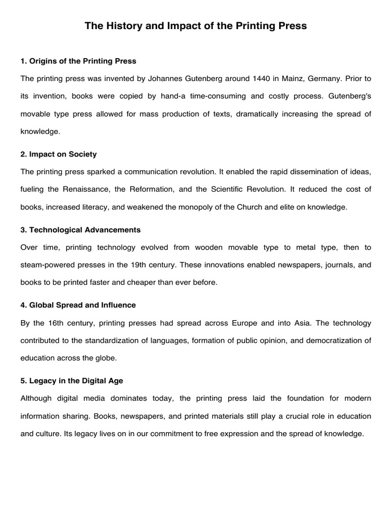 Impact of the Printing Press on Society | PDF