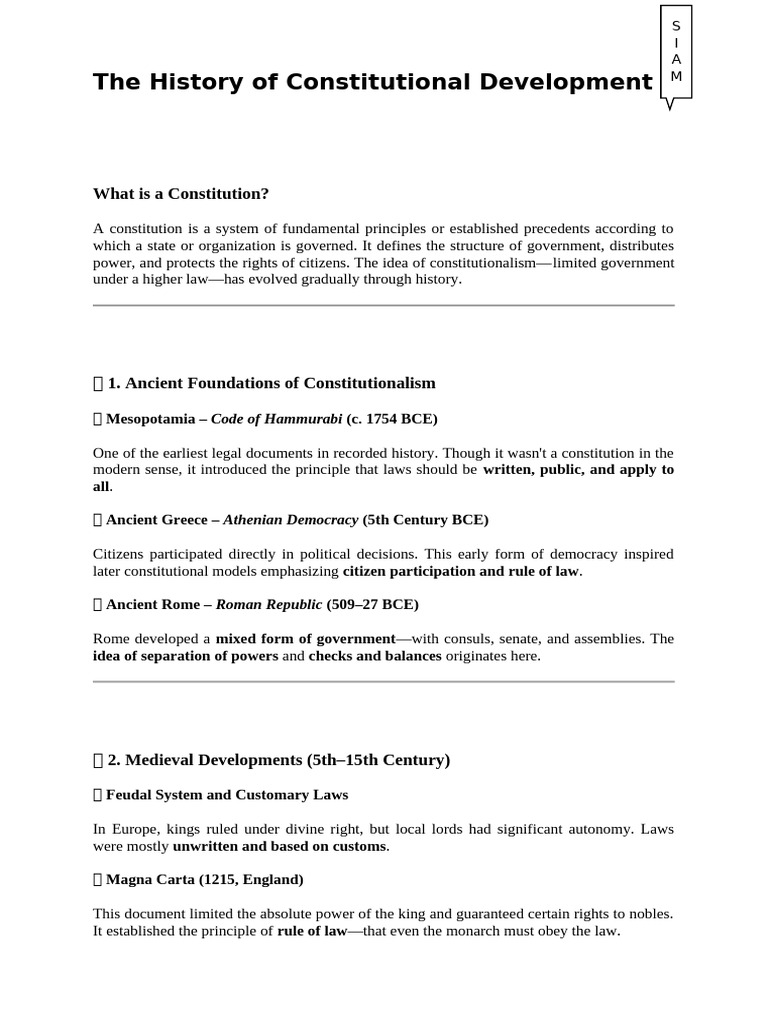 The History of Constitutional Development | PDF | Constitution | Democracy
