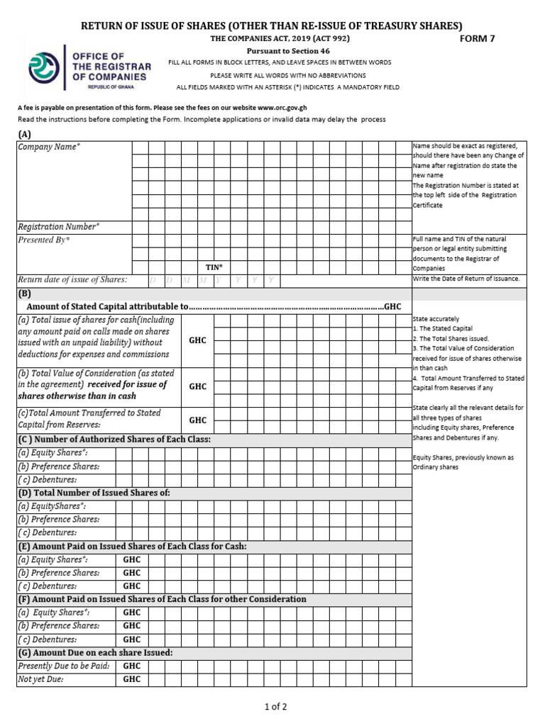 Form 7 Return of Issues of Shares | PDF