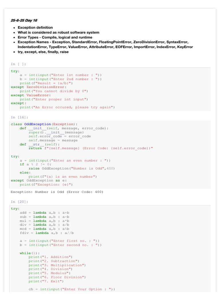 Day16 (14) Exception Handling | PDF | Anonymous Function | Computer ...