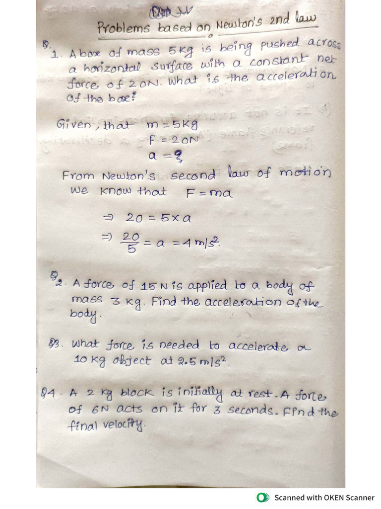 Newton's 2nd Law of Motion Problems | PDF