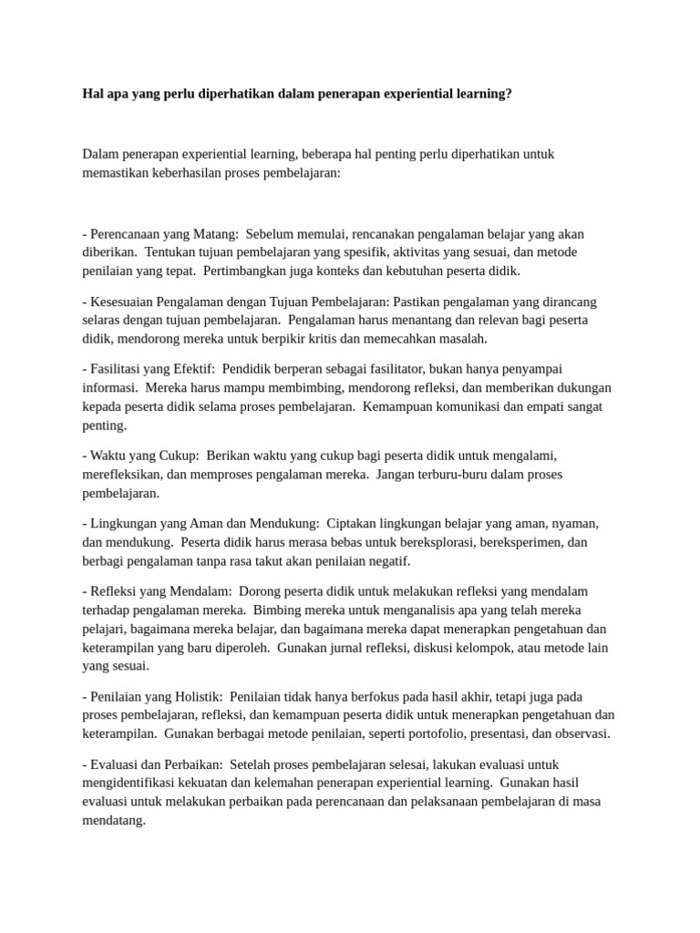 Refleksi Experiental Learning | PDF
