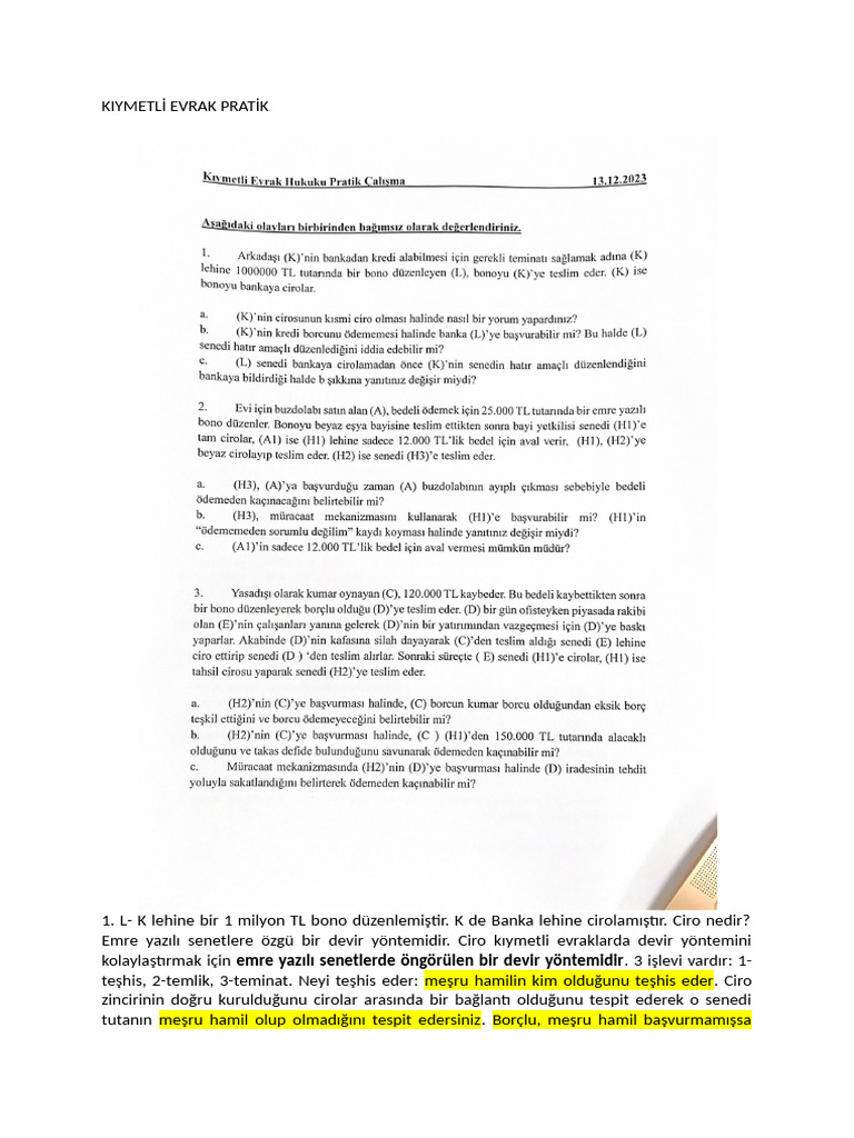 Kıymetli Evrak Pratik 13.12.23 | PDF