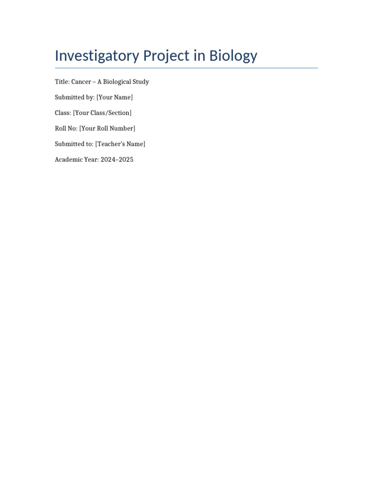 Investigatory Project On Cancer | PDF | Cancer | Diseases And Disorders