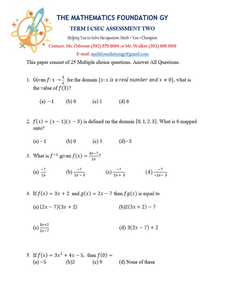 CSEC Math Assessment Term I Guide | PDF | Mathematics