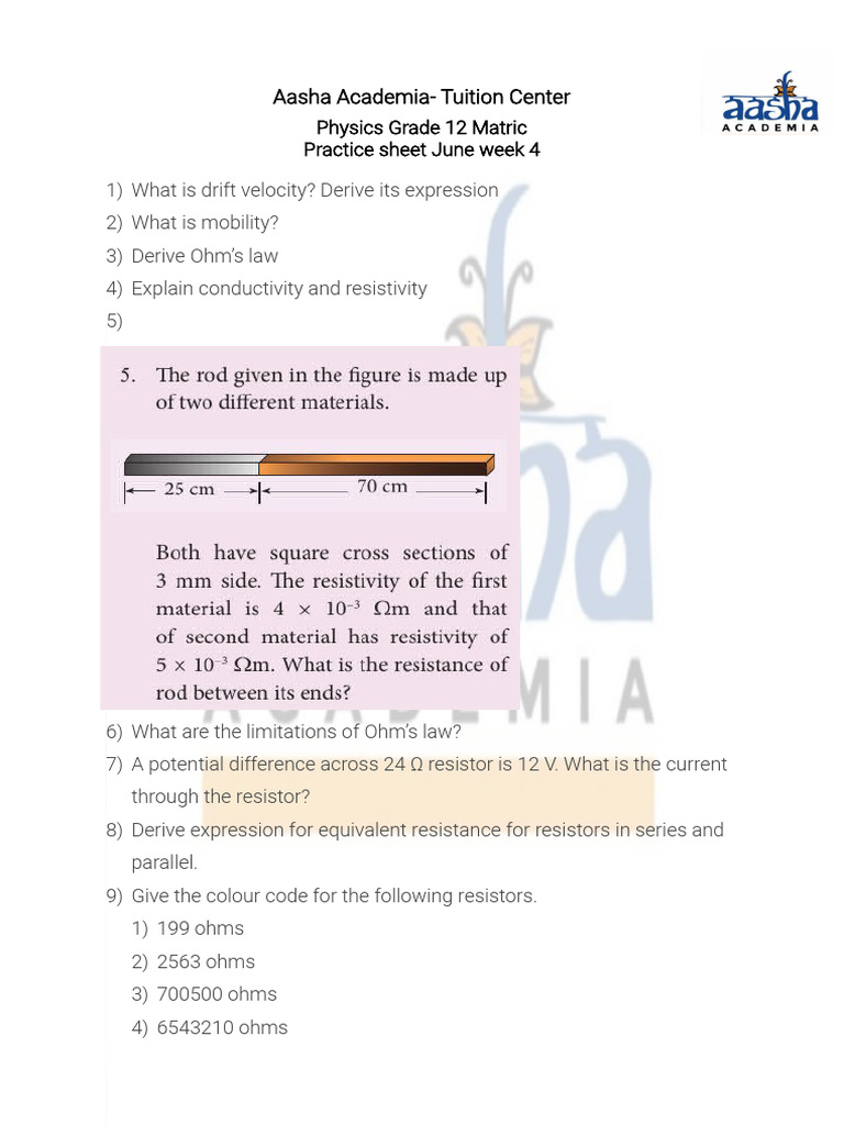 Matric Physics 12 Practice Sheet 6 4 | PDF
