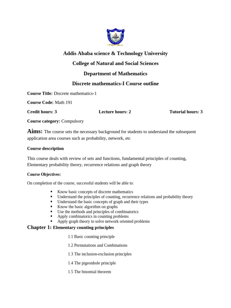 Discrete Course Outline | PDF | Graph Theory | Recurrence Relation