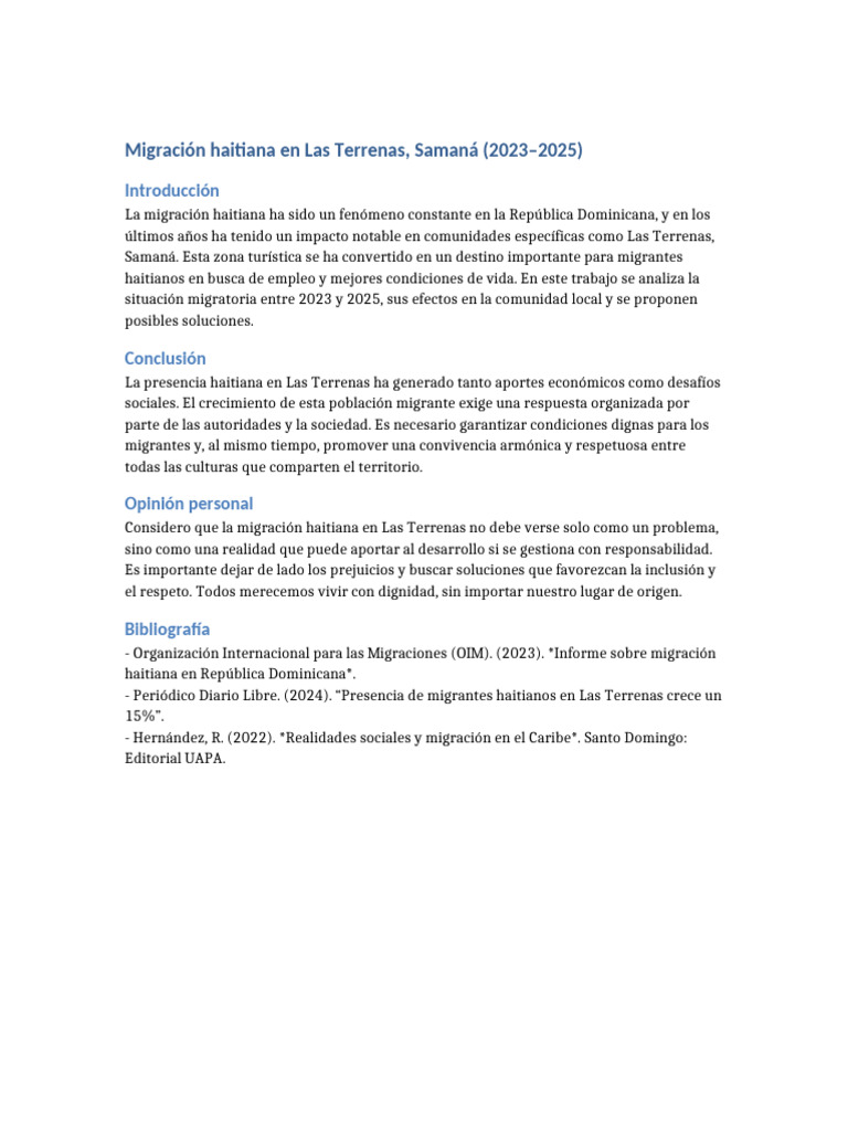 Migracion Haitiana Las Terrenas 2023 2025 | PDF