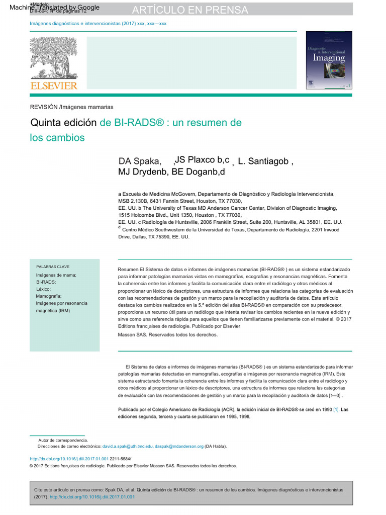 BI-RADS® Fifth Edition A Summary of Changes - 2017 | PDF | Cáncer de ...