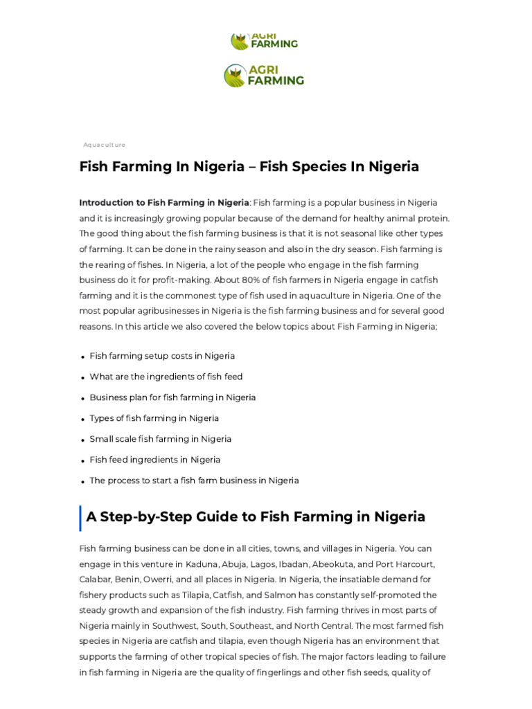 Fish Farming in Nigeria - Fish Species in Nigeria - Agri Farming | PDF ...