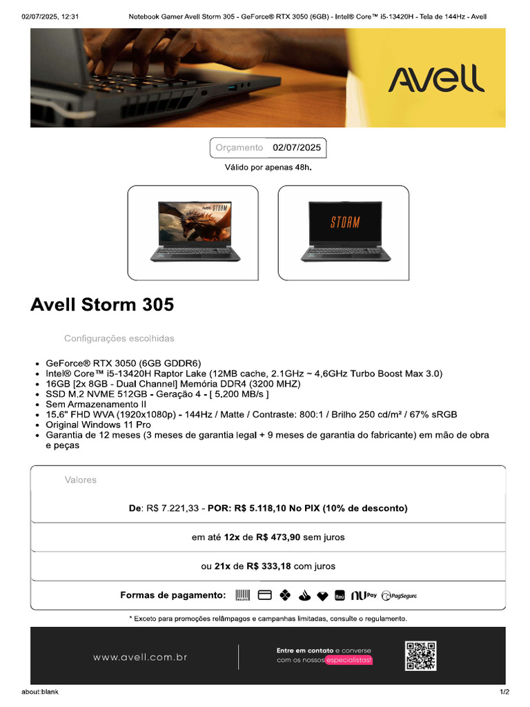 Notebook Avell I5 | PDF