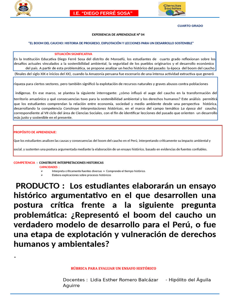 Experiencia de Aprendizaje #04-Ccss-Cuarto-2025 | PDF