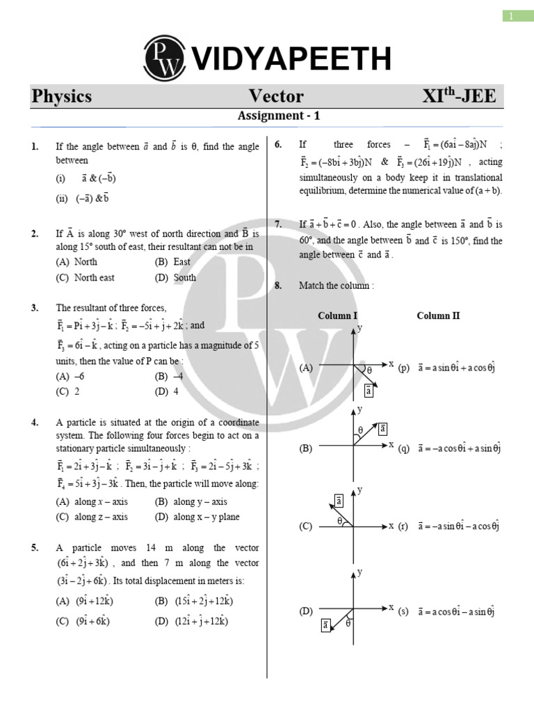 Assignment 1 Vector Physics XI-JEE Nitish Sir Mukesh Kumar | PDF ...