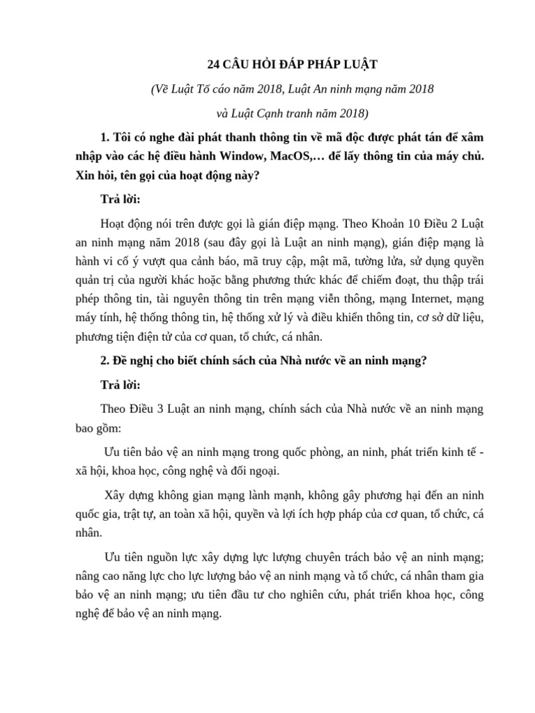 24 Cau Hoi Dap - Docx - 20210524152606 | PDF