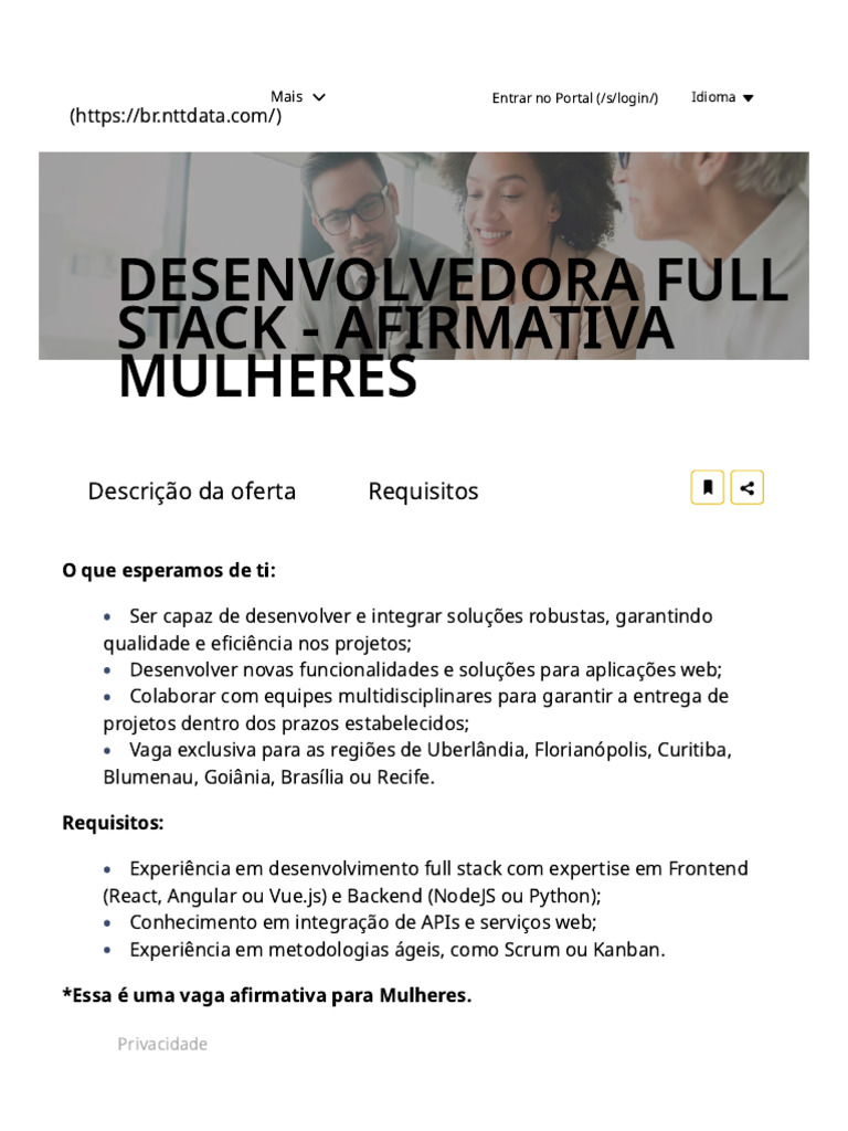 Vaga Desenvolvedora Full Stack - Mulheres | PDF