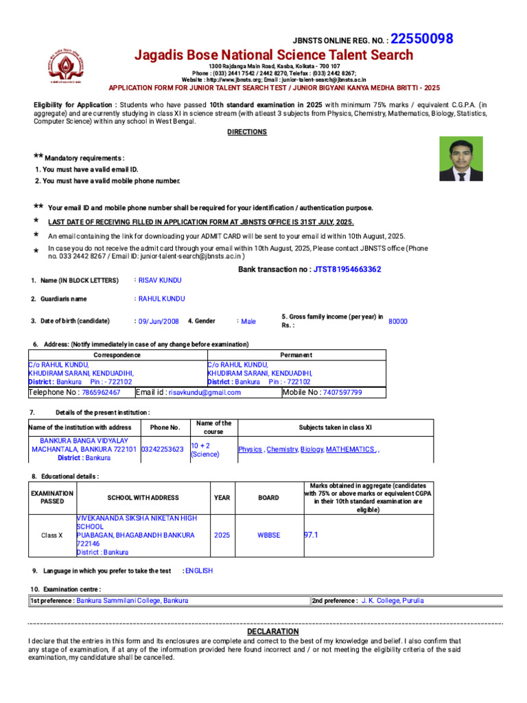 Jbnsts Junior Talent Search - Junior Bigyani Kanya Medha Britti ...