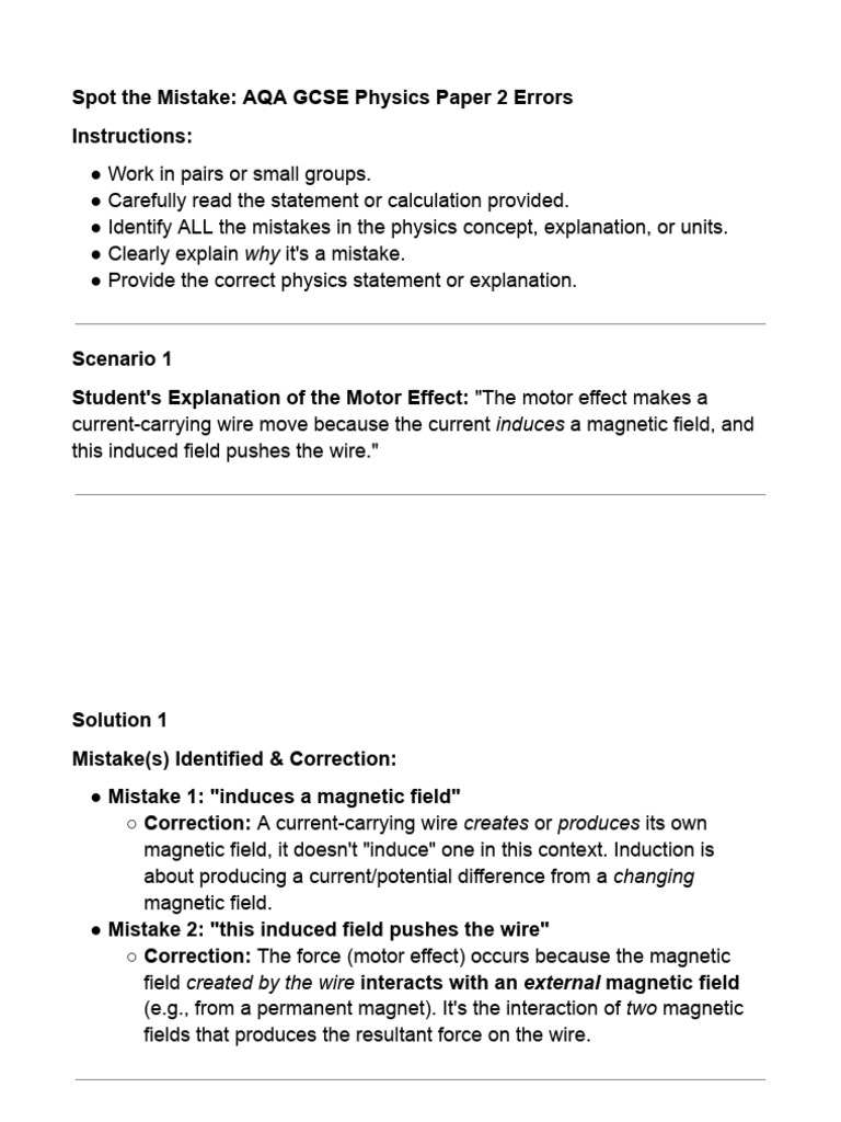 Spot The Mistake - Wordy - AQA GCSE Physics Paper 2 Errors | PDF ...