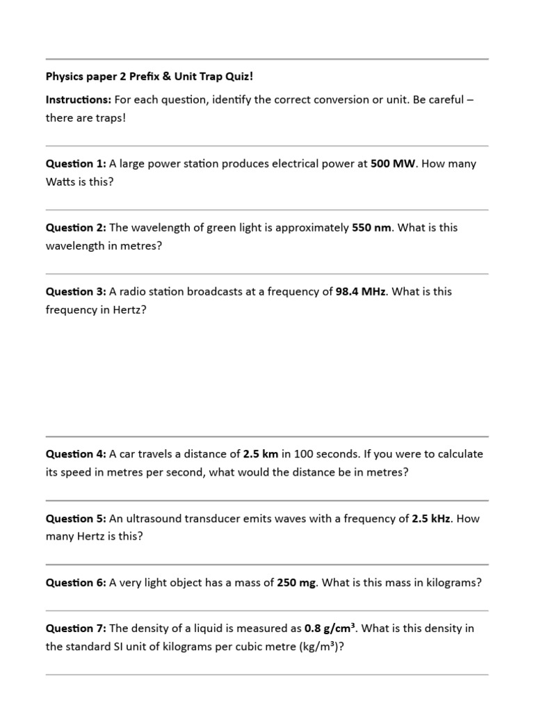 Physics Unit Conversion Quiz | PDF