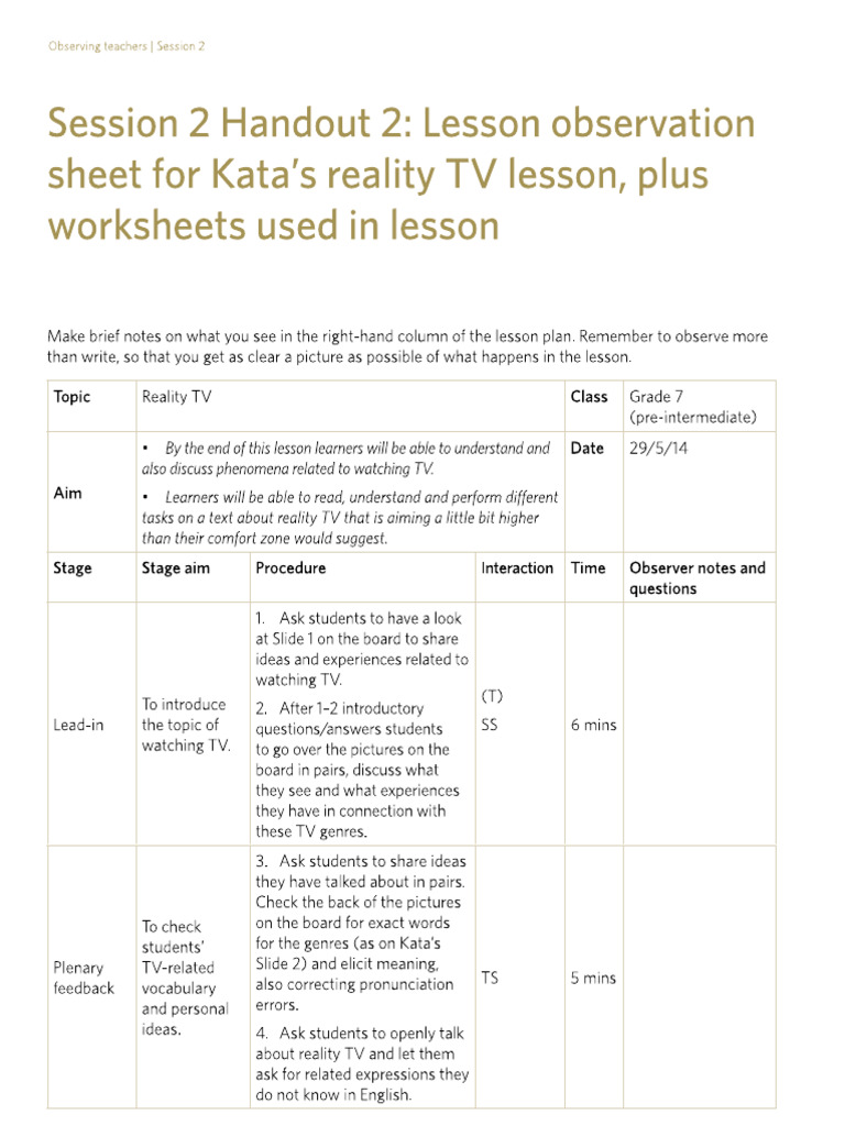 Kata S Lesson Observation | PDF