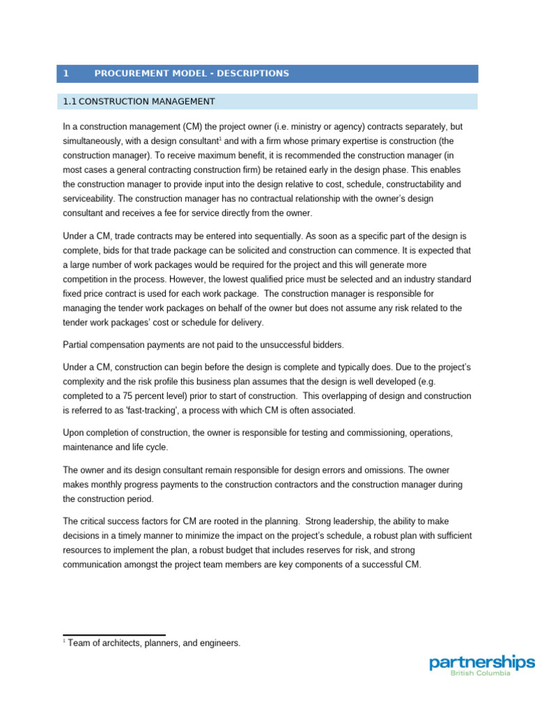 Procurement Model Descriptions | PDF | Construction Management | Procurement