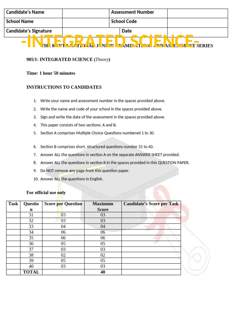 Grade 9 Integrated Science Pp1 | PDF | Fires | Water