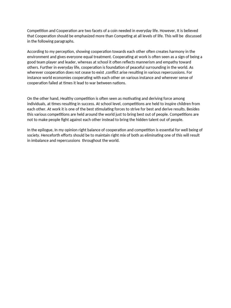 Competition and Cooperation Essay | PDF