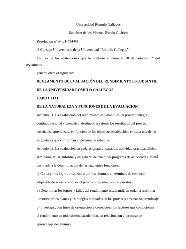 Reglamento de Evaluacion Estudiantil | PDF | Evaluación | Aprendizaje