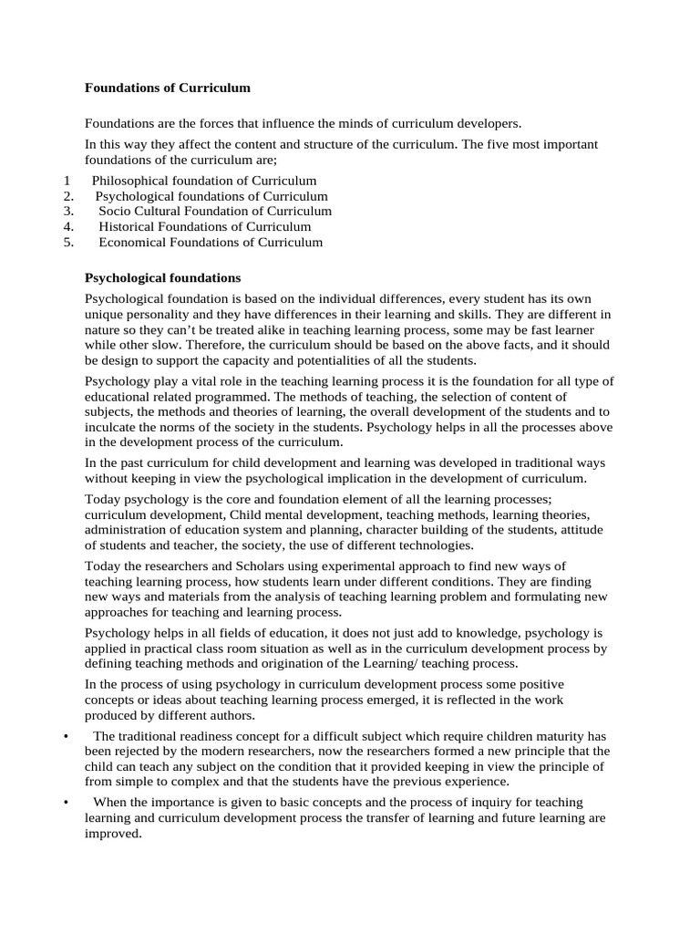 Key Foundations of Curriculum Development | PDF | Constructivism ...