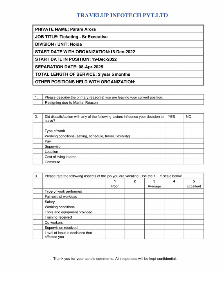 Exit Form TUP | PDF