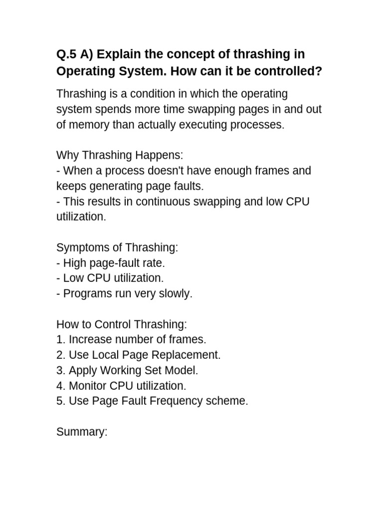 Q5 Thrashing Segmentation Paging | PDF | Computer Data | Computer Engineering