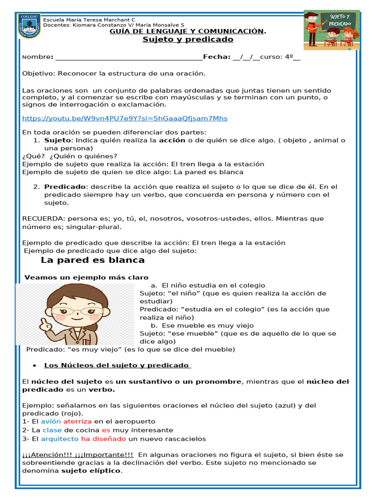 Guia Sujeto y Predicado | PDF | Asunto (gramática) | Predicado (Gramática)