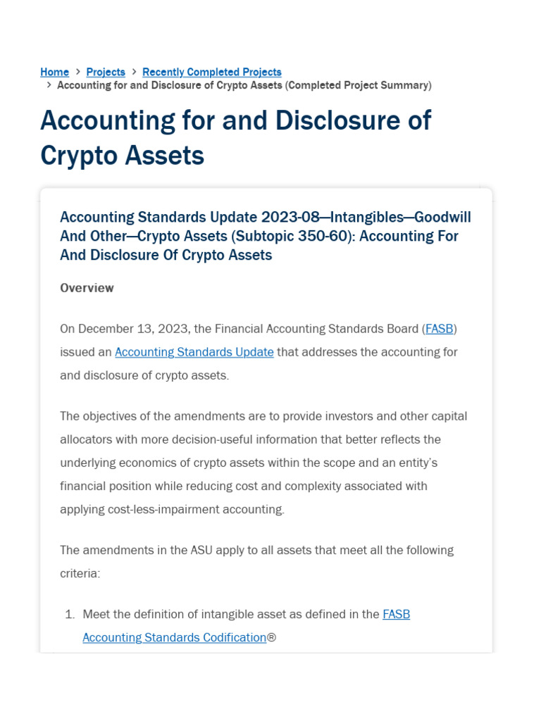 Accounting For and Disclosure of Crypto Assets (Completed Project ...