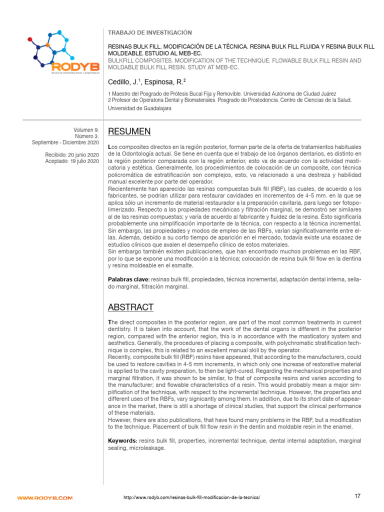 Resinas Bulk Fill. Modificación de La Técnica. Resina Bulk Fill Fluida ...
