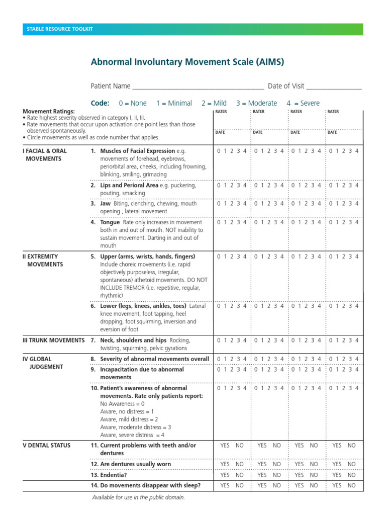 AIMS Scale for Movement Disorders | PDF | Anatomical Terms Of Motion ...