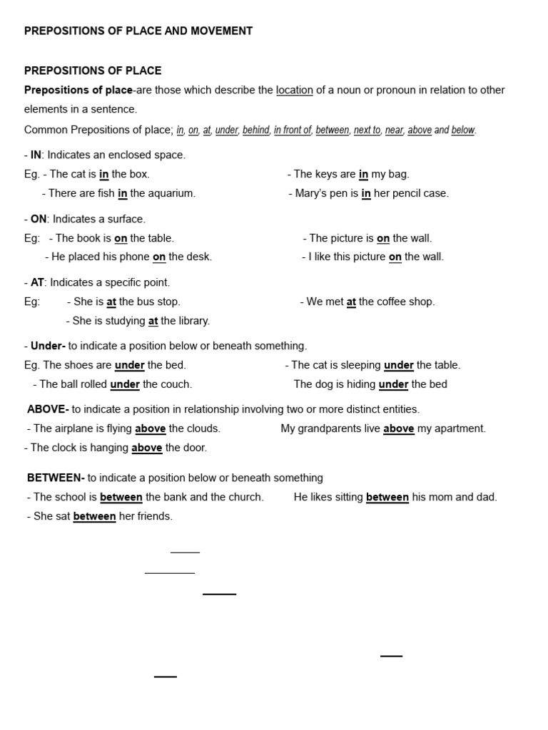 Prepositions of Place and Movements | PDF | Syntax | Linguistic Typology
