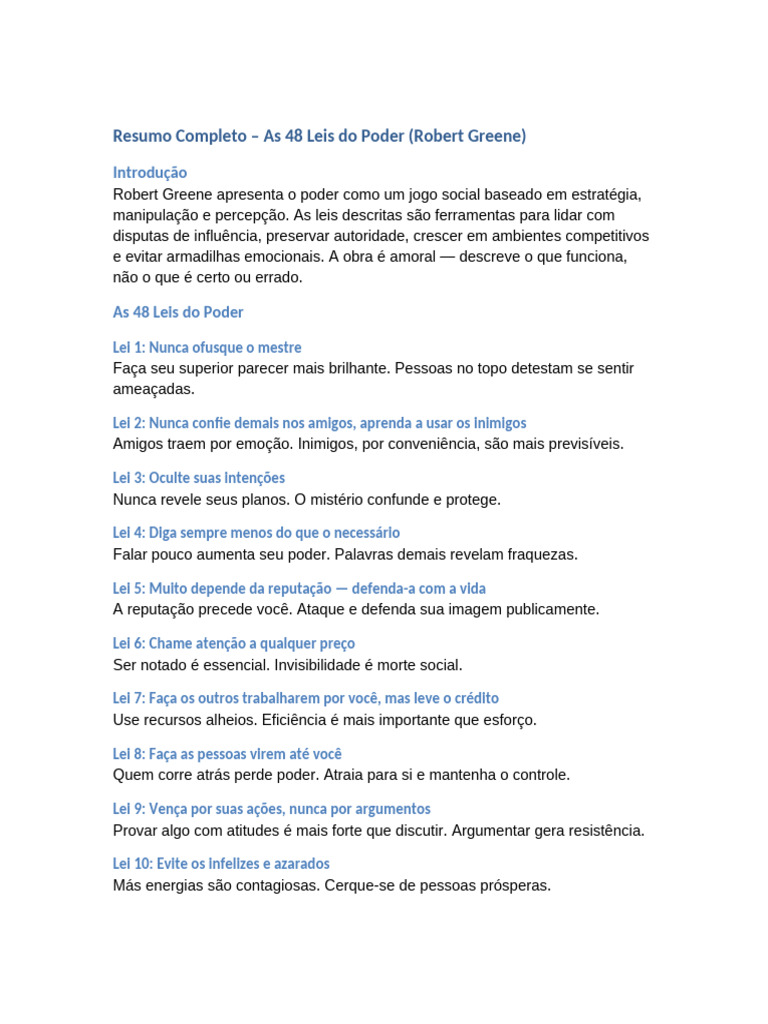 Resumo das 48 Leis do Poder | PDF
