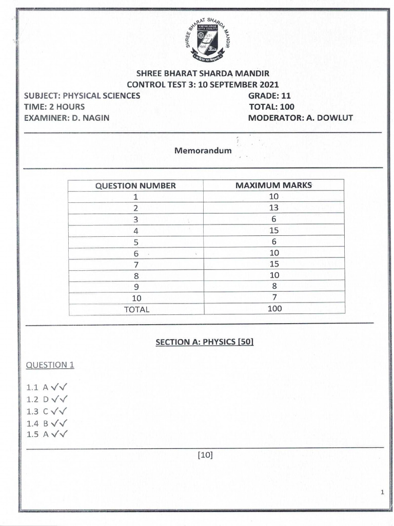 GR 11 Control Test 3 Memo | PDF