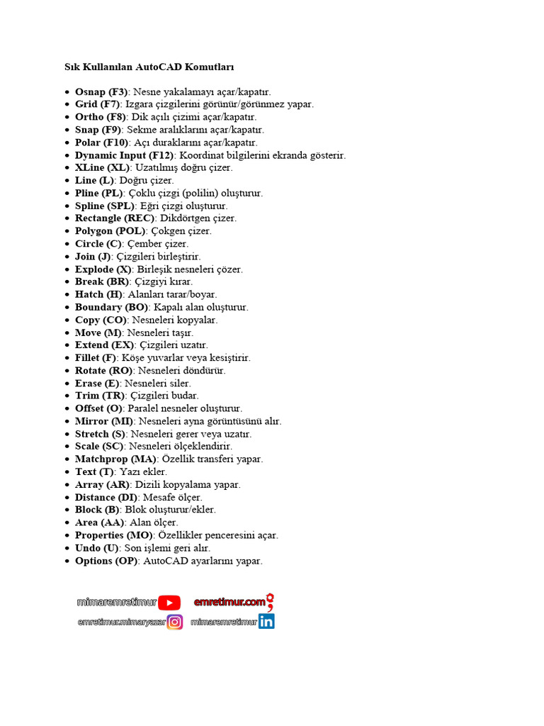 Emre+Timur AutoCAD+Komutları | PDF
