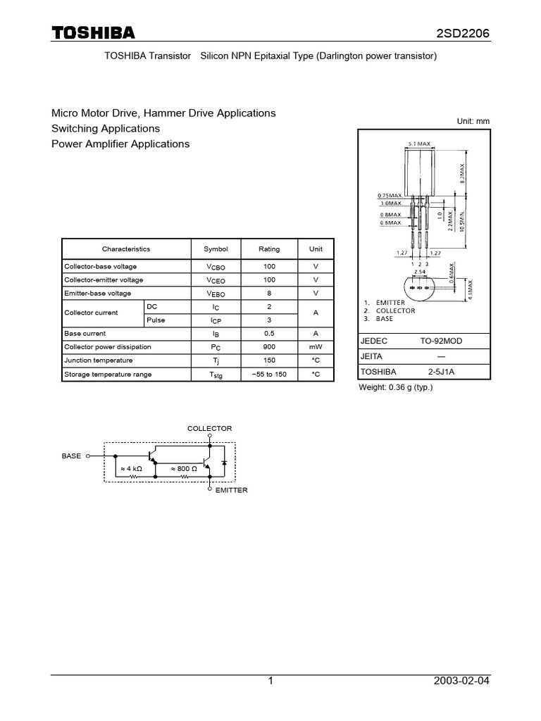 Micro Motor Drive, Hammer Drive Applications Switching Applications Power Amplifier Applications ...