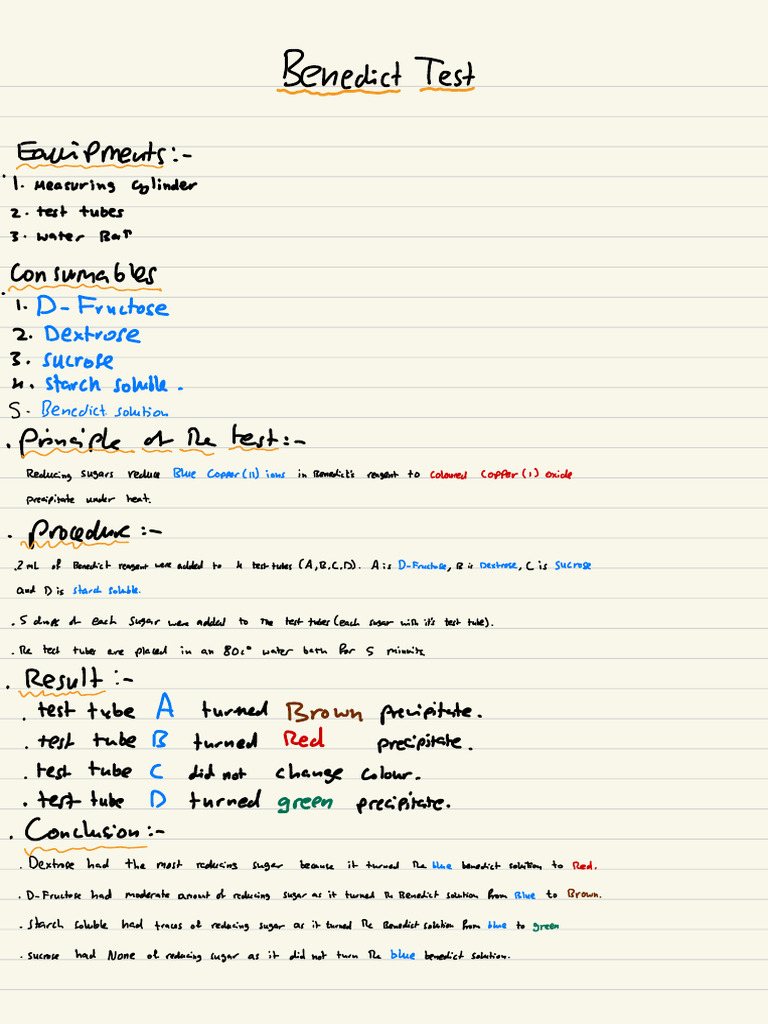 Benedict's Test for Reducing Sugars | PDF | Chemistry | Sugar